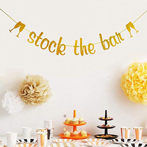 Stock the Bar Banner, Bubbly Bar Decor Sign, Wedding Bubbly Bar, Birthday, Bridal Shower, Bachelorette Party Banners, Gold Glitter