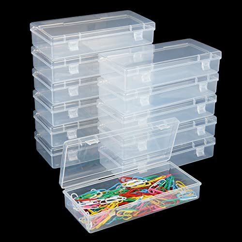 12PCS Clear Plastic Rectangular Containers, 6x2.4x1.2 Inch Storage Container Boxes with Hinged Lids, Small Transparent Storage Box Case for Beads, Jewelry, Tools, Craft Supplies and Flossers