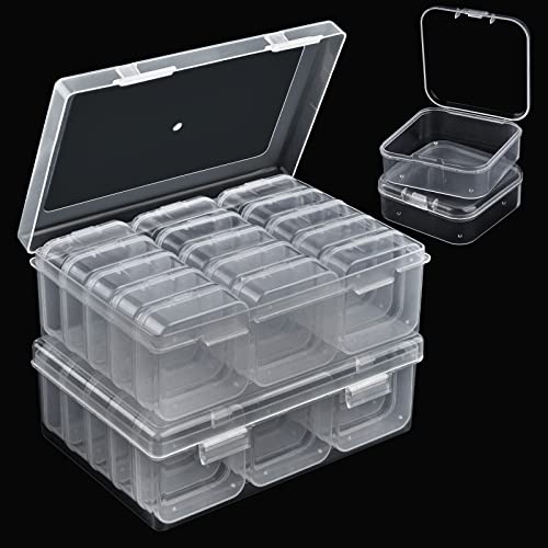 Jutieuo 15 Pieces Small Clear Plastic Beads Storage Containers Box with Hinged Lid - 1 Pack Large Organizer Box - Small Items Crafts Jewelry Storage Boxes with Labels