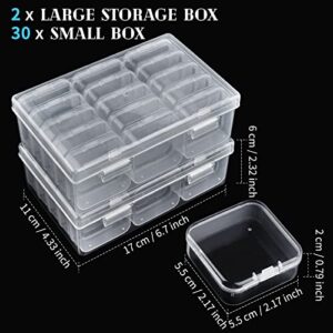 Jutieuo 15 Pieces Small Clear Plastic Beads Storage Containers Box with Hinged Lid - 1 Pack Large Organizer Box - Small Items Crafts Jewelry Storage Boxes with Labels