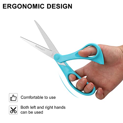 Scissors Set of 12-Pack, BURVAGY 8" Scissors All Purpose Comfort-Grip Handles Sharp Scissors for Office Home School Craft Sewing Fabric Supplies, Right/Left Handed