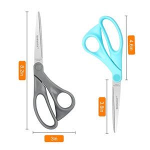 Scissors Set of 12-Pack, BURVAGY 8" Scissors All Purpose Comfort-Grip Handles Sharp Scissors for Office Home School Craft Sewing Fabric Supplies, Right/Left Handed