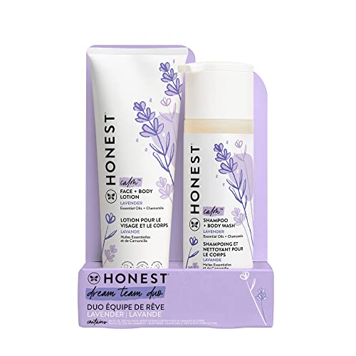 The Honest Company 2-in-1 Cleansing Shampoo + Body Wash and Face + Body Lotion Bundle | Gentle for Baby | Naturally Derived | Lavender Calm, 18.5 fl oz