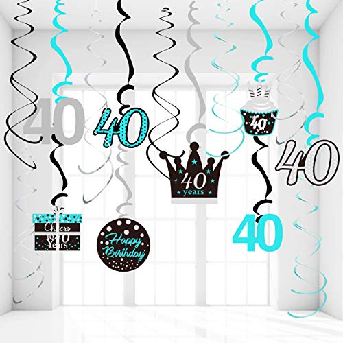 40th Birthday Decorations for Women Teal Silver Black 40th Birthday Hanging Swirls Hanging Swirls Decorations for Teal Silver 40 Years Old Party Supplies