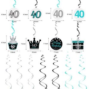 40th Birthday Decorations for Women Teal Silver Black 40th Birthday Hanging Swirls Hanging Swirls Decorations for Teal Silver 40 Years Old Party Supplies