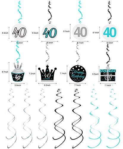 40th Birthday Decorations for Women Teal Silver Black 40th Birthday Hanging Swirls Hanging Swirls Decorations for Teal Silver 40 Years Old Party Supplies