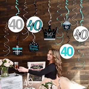 40th Birthday Decorations for Women Teal Silver Black 40th Birthday Hanging Swirls Hanging Swirls Decorations for Teal Silver 40 Years Old Party Supplies