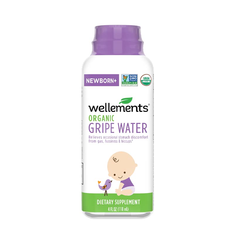 Wellements Organic Gripe Water, 4 Fl Oz, Eases Baby's Stomach Discomfort and Gas, Free from Dyes, Parabens, Preservatives