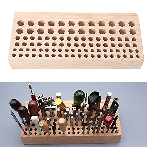 98 Holes Wooden Professional Leathercraft Tool Holder Rack Stand Leathercraft Stand Holder Organizer Leather Tools Storage Holder for Leather Working Tools Organizer Storage Wooden Leather Holder Tool