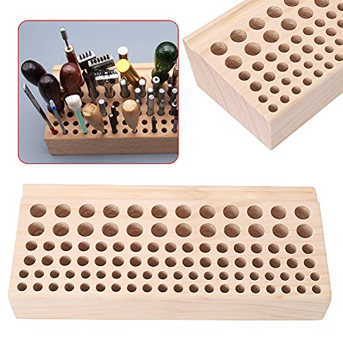 98 Holes Wooden Professional Leathercraft Tool Holder Rack Stand Leathercraft Stand Holder Organizer Leather Tools Storage Holder for Leather Working Tools Organizer Storage Wooden Leather Holder Tool