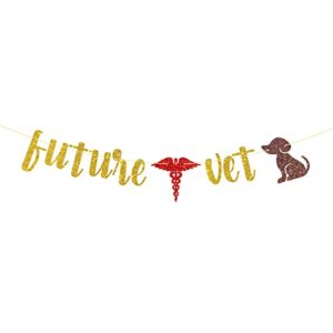 maicaiffe gold glitter future vet banner – veterinarian grad banner – congrats grad / happy graduation sign – congrats vet graduation party decorations