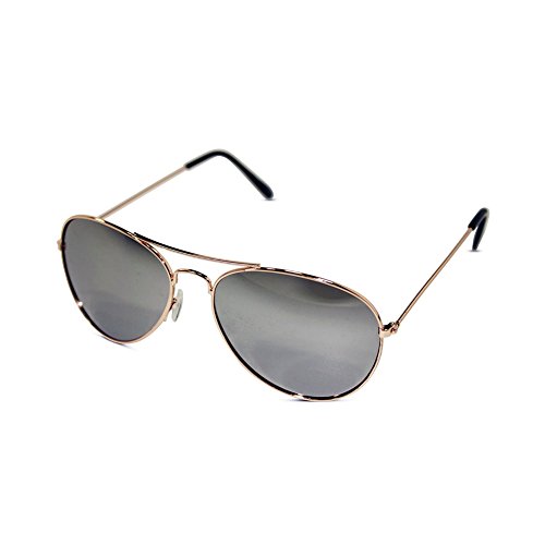 NEON NATION Unisex Kid Sized Aviator Sunglasses W/Silver Mirrored Lens (Gold)