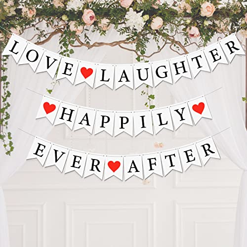 3 Pcs Bridal Shower Banner Love Laughter and Happily Ever After Banner Engagement Party Decorations Bachelorette Wedding Shower Supplies Bridal Shower Decorations Wedding Sign