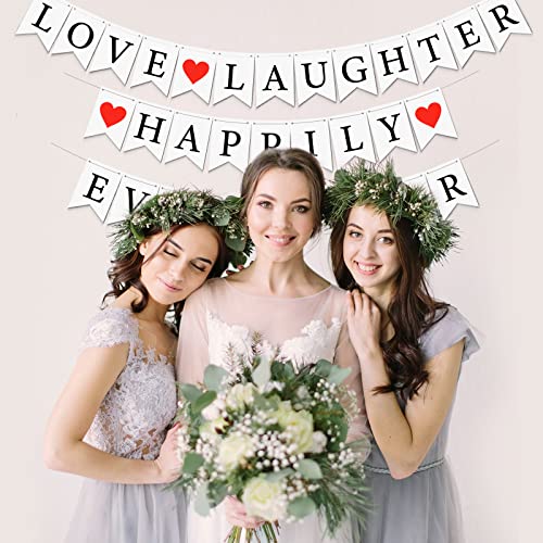 3 Pcs Bridal Shower Banner Love Laughter and Happily Ever After Banner Engagement Party Decorations Bachelorette Wedding Shower Supplies Bridal Shower Decorations Wedding Sign