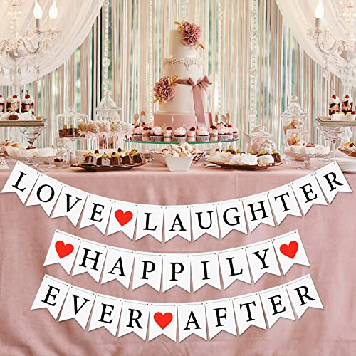 3 Pcs Bridal Shower Banner Love Laughter and Happily Ever After Banner Engagement Party Decorations Bachelorette Wedding Shower Supplies Bridal Shower Decorations Wedding Sign