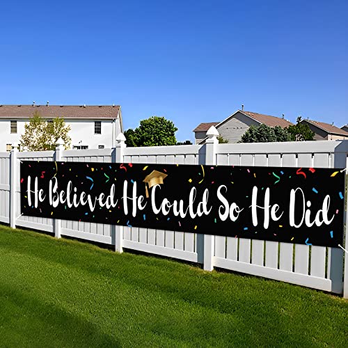 Labakita Lager He Believed He Could So He Did Banner, Black Graduation Decorations 2023, High School College Graduation Party Decorations for Men / Boys, Congrats Grad Banner Indoor / Outdoor Sign