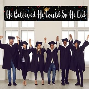 Labakita Lager He Believed He Could So He Did Banner, Black Graduation Decorations 2023, High School College Graduation Party Decorations for Men / Boys, Congrats Grad Banner Indoor / Outdoor Sign