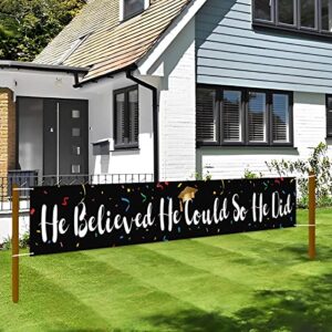 Labakita Lager He Believed He Could So He Did Banner, Black Graduation Decorations 2023, High School College Graduation Party Decorations for Men / Boys, Congrats Grad Banner Indoor / Outdoor Sign