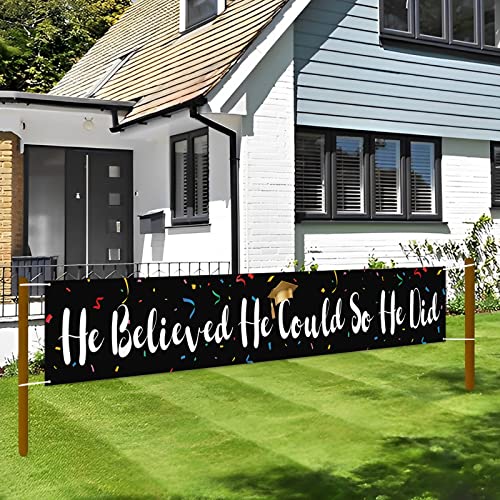 Labakita Lager He Believed He Could So He Did Banner, Black Graduation Decorations 2023, High School College Graduation Party Decorations for Men / Boys, Congrats Grad Banner Indoor / Outdoor Sign