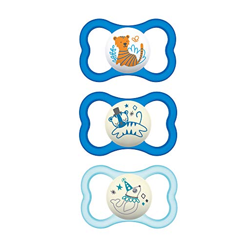 MAM Air Day & Night Baby Pacifier, for Sensitive Skin, Glows in The Dark, 3 Pack, 16+ Months, Boy,3 Count (Pack of 1)