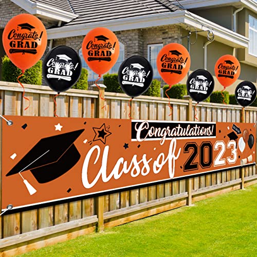 Class of 2023 Graduation Decorations Orange Congratulations Banner and 8pcs Congrats Grad Balloons Graduation Yard Sign College Graduation Party 2023 Orange Graduation Decorations