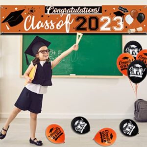 Class of 2023 Graduation Decorations Orange Congratulations Banner and 8pcs Congrats Grad Balloons Graduation Yard Sign College Graduation Party 2023 Orange Graduation Decorations