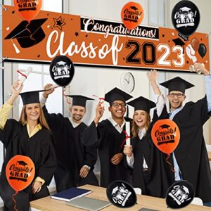 Class of 2023 Graduation Decorations Orange Congratulations Banner and 8pcs Congrats Grad Balloons Graduation Yard Sign College Graduation Party 2023 Orange Graduation Decorations