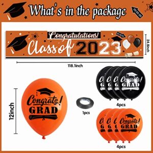 Class of 2023 Graduation Decorations Orange Congratulations Banner and 8pcs Congrats Grad Balloons Graduation Yard Sign College Graduation Party 2023 Orange Graduation Decorations