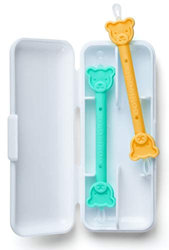 oogiebear - Nose and Ear Gadget. Safe, Easy Nasal Booger and Ear Cleaner for Newborns and Infants. Dual Earwax and Snot Remover - 2 Pack with Case - Orange and Seafoam