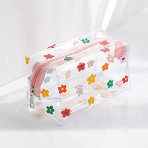 clear large pencil case pen bag transparent pencil pouch travel toiletry bags makeup bag big capacity women zipper cosmetic bag(colorful flower)