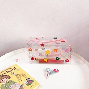 Clear Large Pencil Case Pen Bag Transparent Pencil Pouch Travel Toiletry Bags Makeup Bag Big Capacity Women Zipper Cosmetic Bag(Colorful Flower)