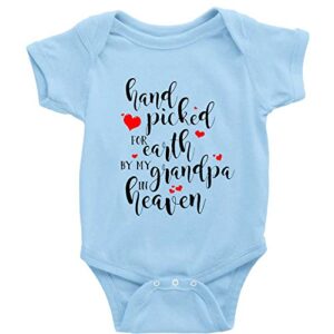 hand picked for earth by my grandpa in heaven newborn organic bodysuit short sleeve romper d-blue