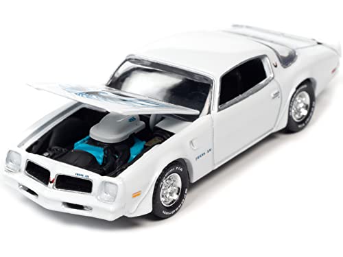 1976 Pontiac Firebird Trans Am Cameo White w/Blue & Black Bird Hood Graphic Vintage Muscle Ltd Ed 1/64 Diecast Model Car by Auto World 64362-AWSP104 B