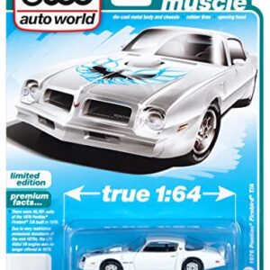 1976 Pontiac Firebird Trans Am Cameo White w/Blue & Black Bird Hood Graphic Vintage Muscle Ltd Ed 1/64 Diecast Model Car by Auto World 64362-AWSP104 B