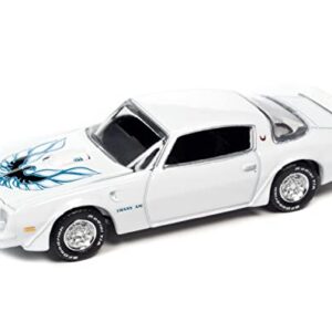 1976 Pontiac Firebird Trans Am Cameo White w/Blue & Black Bird Hood Graphic Vintage Muscle Ltd Ed 1/64 Diecast Model Car by Auto World 64362-AWSP104 B