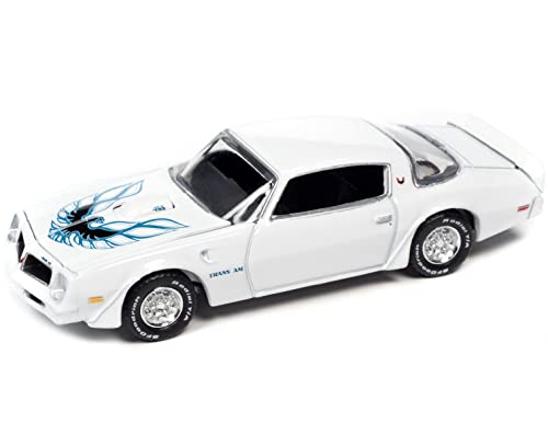 1976 Pontiac Firebird Trans Am Cameo White w/Blue & Black Bird Hood Graphic Vintage Muscle Ltd Ed 1/64 Diecast Model Car by Auto World 64362-AWSP104 B