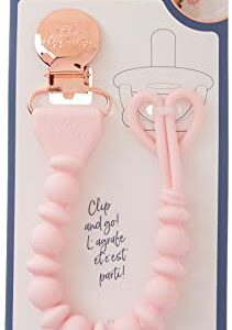 Itzy Ritzy Silicone Pacifier Clip; 100% Silicone Pacifier Strap with Clip Keeps Pacifiers, Teethers & Small Toys in Place; Features One-Piece Design & Silicone Cord, Pink + Rose Gold Clip