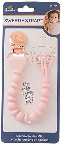 Itzy Ritzy Silicone Pacifier Clip; 100% Silicone Pacifier Strap with Clip Keeps Pacifiers, Teethers & Small Toys in Place; Features One-Piece Design & Silicone Cord, Pink + Rose Gold Clip