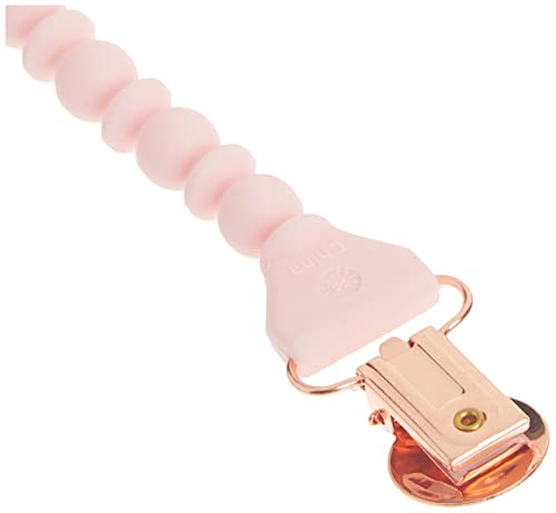 Itzy Ritzy Silicone Pacifier Clip; 100% Silicone Pacifier Strap with Clip Keeps Pacifiers, Teethers & Small Toys in Place; Features One-Piece Design & Silicone Cord, Pink + Rose Gold Clip