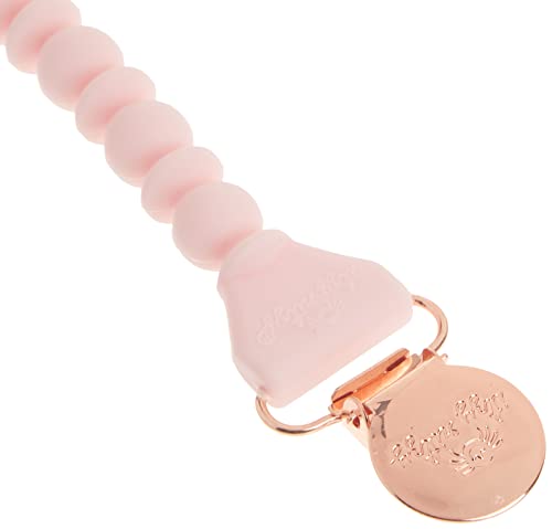 Itzy Ritzy Silicone Pacifier Clip; 100% Silicone Pacifier Strap with Clip Keeps Pacifiers, Teethers & Small Toys in Place; Features One-Piece Design & Silicone Cord, Pink + Rose Gold Clip