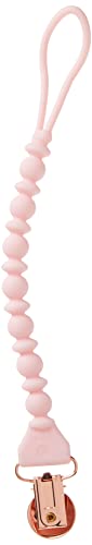 Itzy Ritzy Silicone Pacifier Clip; 100% Silicone Pacifier Strap with Clip Keeps Pacifiers, Teethers & Small Toys in Place; Features One-Piece Design & Silicone Cord, Pink + Rose Gold Clip