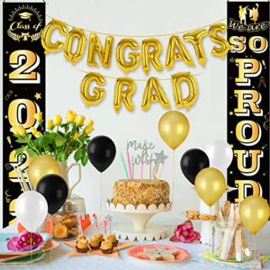 Graduation Decorations 2022, Class of 2022 Graduation Porch Sign, 2022 Balloons + Congrats Grad Foil Balloons + 2PCS Foil Curtains Photo Backdrop for Graduation Party Decorations Indoor Outdoor