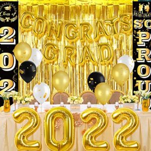 Graduation Decorations 2022, Class of 2022 Graduation Porch Sign, 2022 Balloons + Congrats Grad Foil Balloons + 2PCS Foil Curtains Photo Backdrop for Graduation Party Decorations Indoor Outdoor