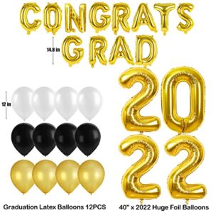 Graduation Decorations 2022, Class of 2022 Graduation Porch Sign, 2022 Balloons + Congrats Grad Foil Balloons + 2PCS Foil Curtains Photo Backdrop for Graduation Party Decorations Indoor Outdoor