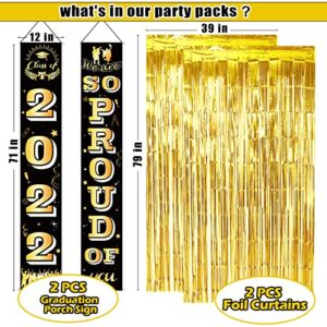 Graduation Decorations 2022, Class of 2022 Graduation Porch Sign, 2022 Balloons + Congrats Grad Foil Balloons + 2PCS Foil Curtains Photo Backdrop for Graduation Party Decorations Indoor Outdoor