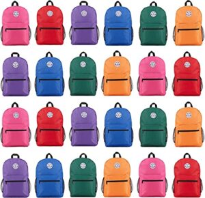 yacht & smith 24 pack 17 inch wholesale backpacks for students, 12 assorted colors – bulk case of bookbags water resistant knapsacks