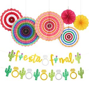 ecore fun bachelorette decorations fiesta banner mexican fiesta theme party decor bachelorette party decor supplies, include fiesta banner, glittery cactus diamond pattern garland, colorful fiesta paper fans