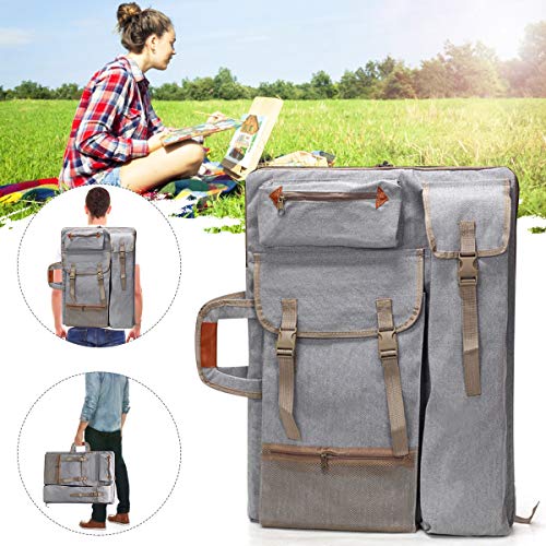 kucy 4K Artist Portfolio Drawing Board Bag Dual Use Backpack Case Tote Bag Shoulder Bag with Zipper for Artist Painter（Grey）