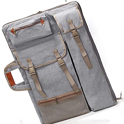 kucy 4K Artist Portfolio Drawing Board Bag Dual Use Backpack Case Tote Bag Shoulder Bag with Zipper for Artist Painter（Grey）