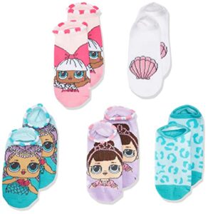 l.o.l. surprise! girls lol surprise! 5 pack no show socks, assorted pastel, fits sock size 6-8.5 fits shoe size 7.5-3.5 us